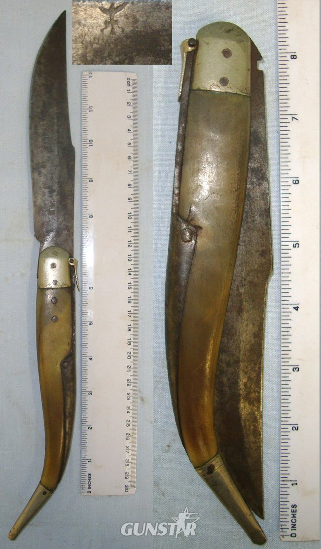 LARGE**19th Century Spanish Navaja Folding Fighting / Utility Lock ...